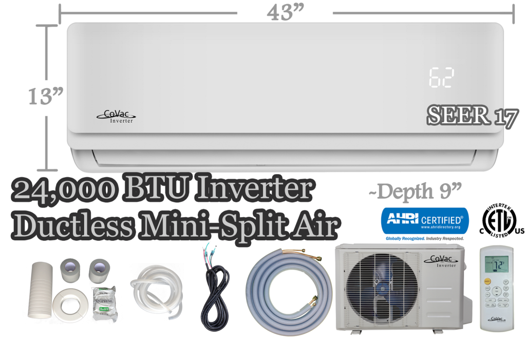 CoVac 24,000 BTU Ductless Mini-Split Air and Heat Pump 240v Series-4 ...